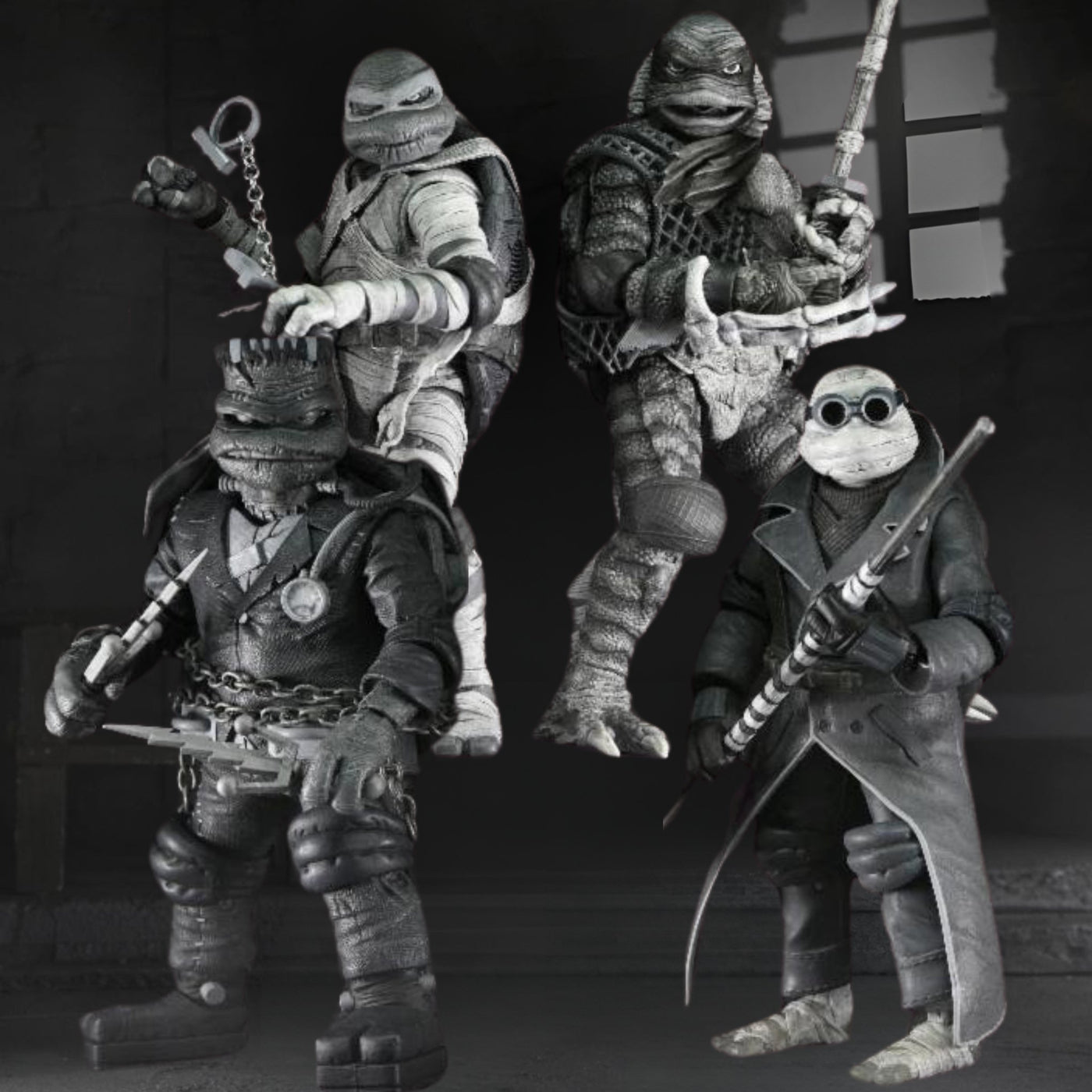 NECA Universal Monsters Teenage Mutant Ninja Turtles Black & White 4-P ...